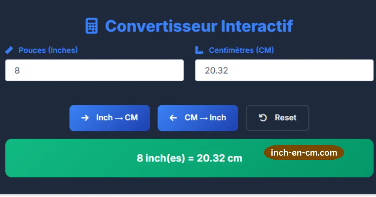 8 Pouces en CM — Conversion Exacte, Tableau et Exemples - inch-en-cm